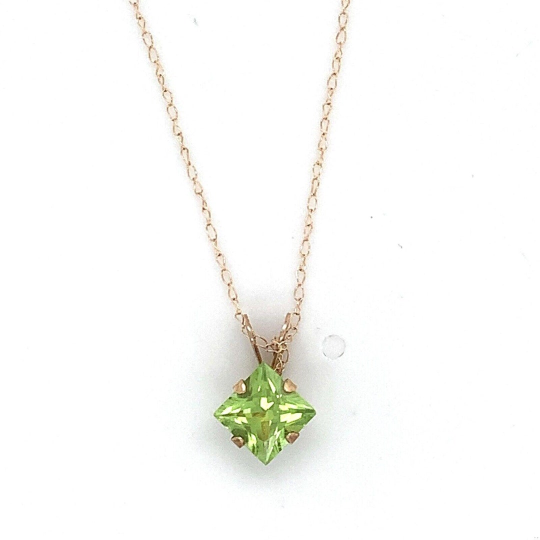 14k Yellow Gold Princess Cut Peridot Solitaire Pendant 18 Inch Chain - Etsy