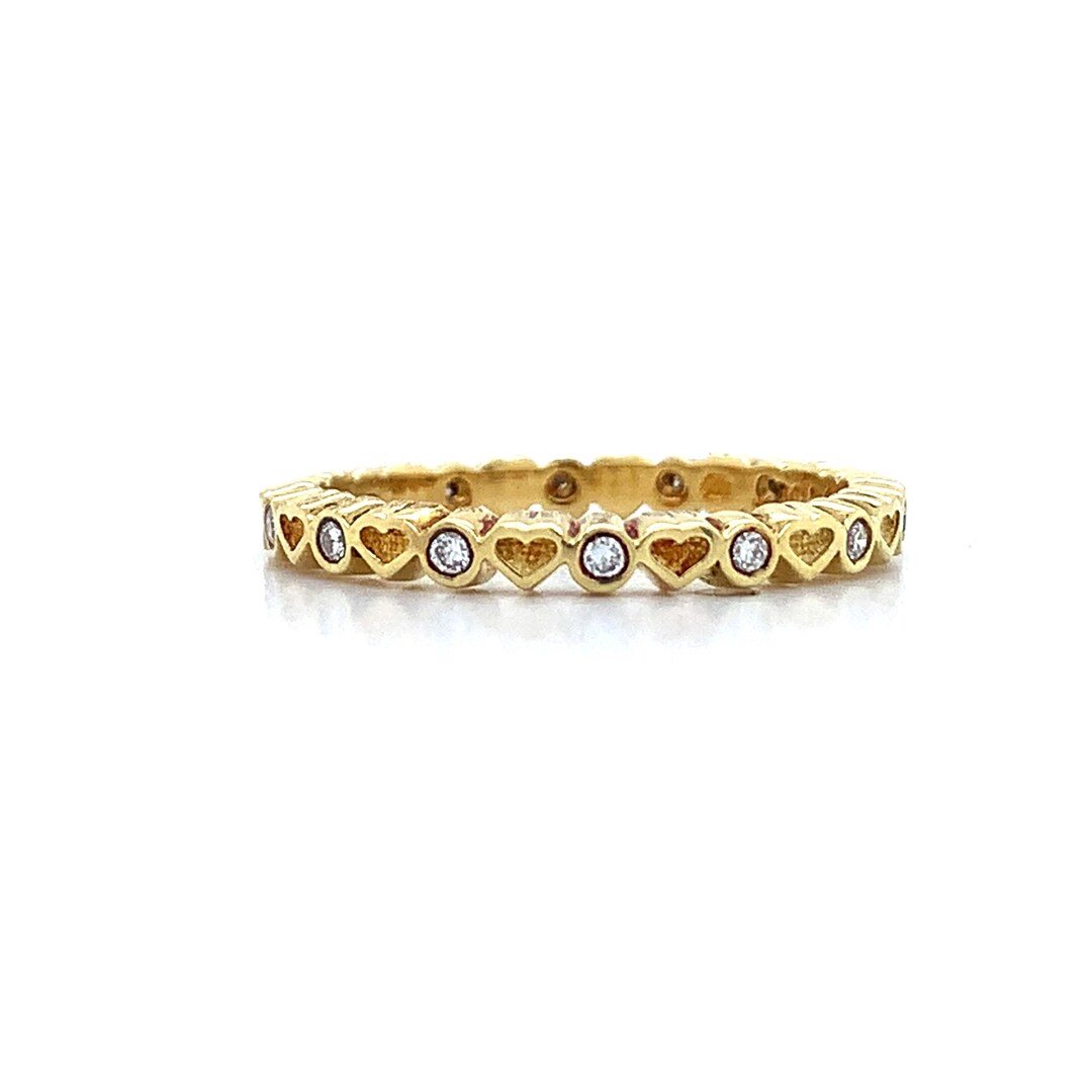 Hidalgo 18k Yellow Gold Alternate Heart & Diamond Eternity Stackable ...
