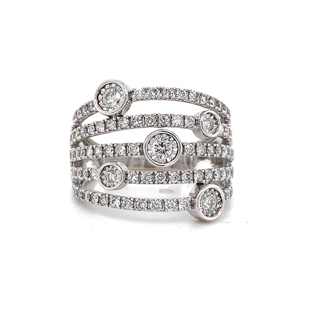 Effy 14k White Gold Bezel 5 Stone Multi Row Diamond Open Wide Cocktail ...