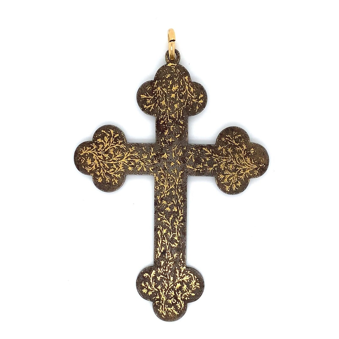 1860's Koftgari Christian Indian Cross Silver & Gold Pendant 3 Inches ...