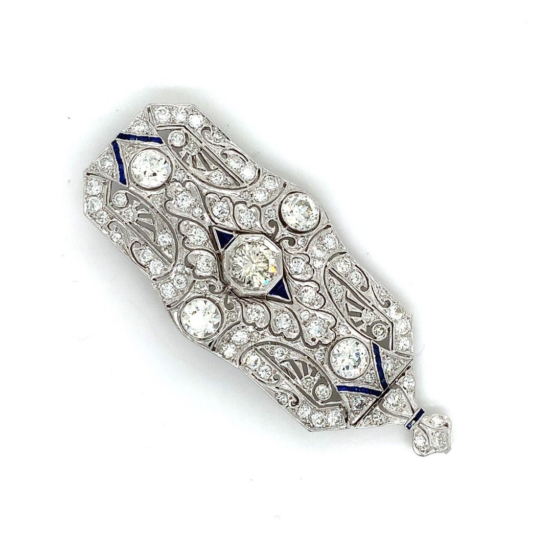 Art Deco Platinum Old European Cut & French Cut Sapphire Pin / Pendant ...