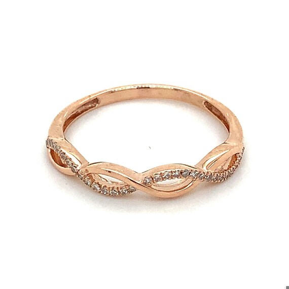 14k Rose Gold Round Single Cut Diamond Twisting Braid… - Gem