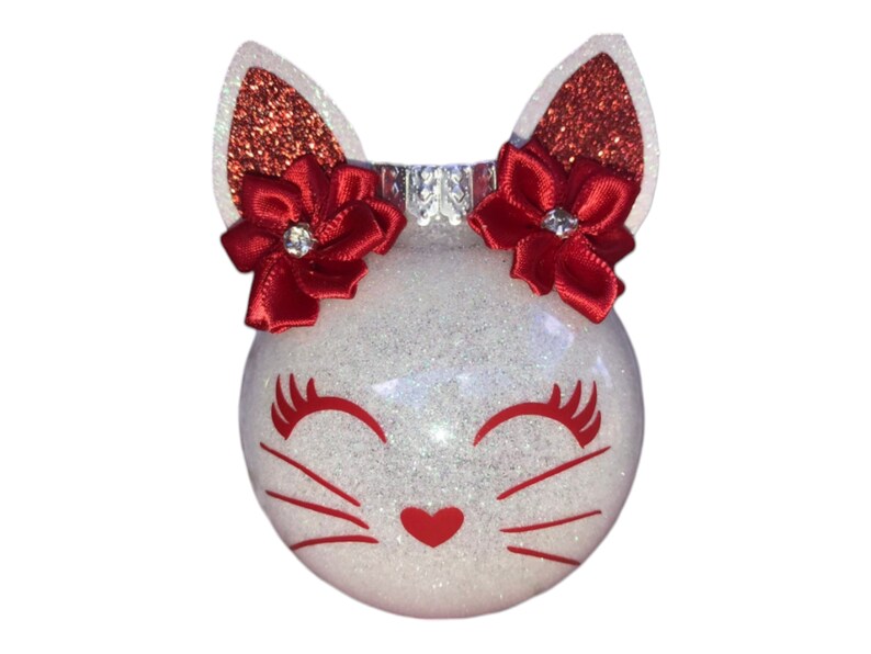 Red and White Cat Glitter Ornament - Etsy