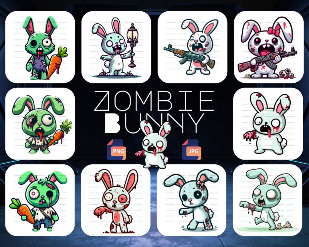 Zombie Bunny Rabbit Character PNG Jpg Halloween PNG Jpg Zombie Clipart ...
