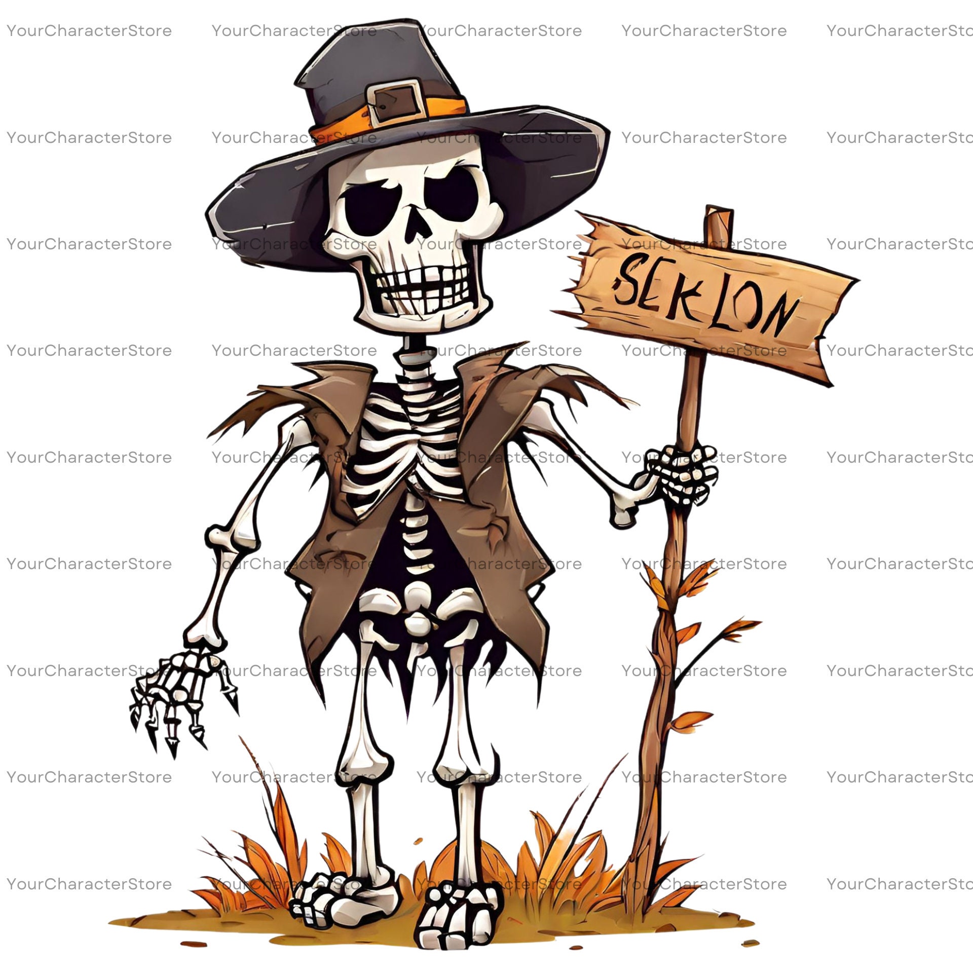 Skeleton Scarecrow Character PNG Jpg Halloween PNG Jpg Skeleton Clipart ...