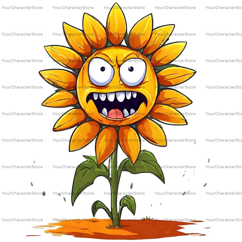 Angry Sunflower Character PNG Jpg Halloween PNG Jpg Flower Clipart ...