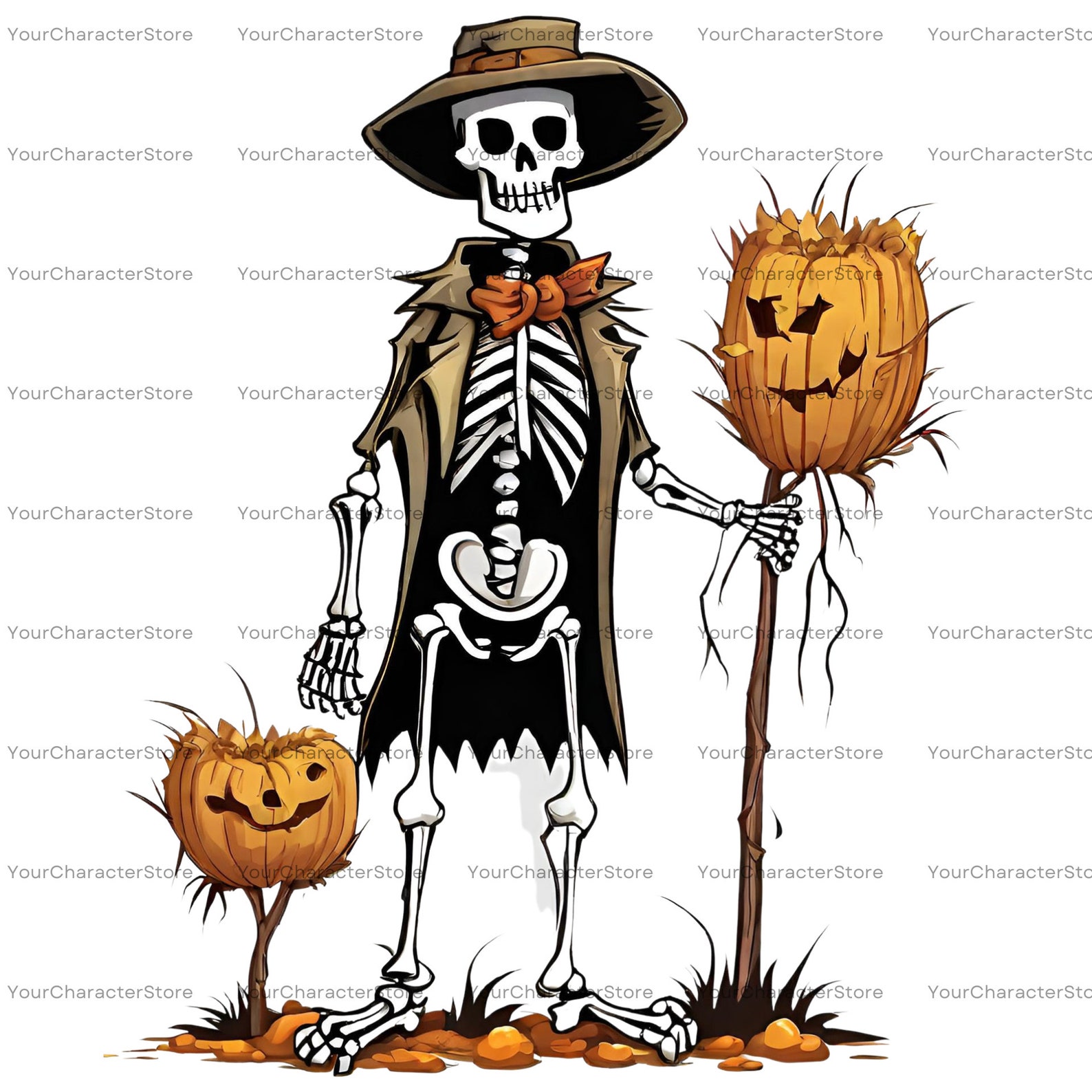 Skeleton Scarecrow Character PNG Jpg Halloween PNG Jpg Skeleton Clipart ...