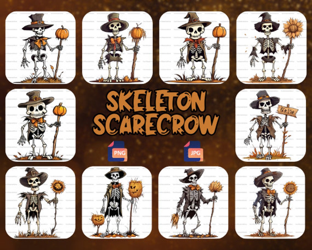 Skeleton Scarecrow Character PNG Jpg Halloween PNG Jpg Skeleton Clipart ...