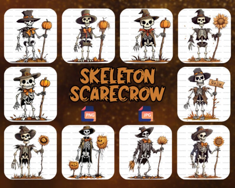Skeleton Scarecrow Character PNG Jpg Halloween PNG Jpg Skeleton Clipart ...