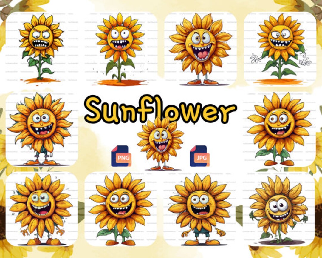Angry Sunflower Character PNG Jpg | Halloween PNG Jpg | Flower Clipart ...