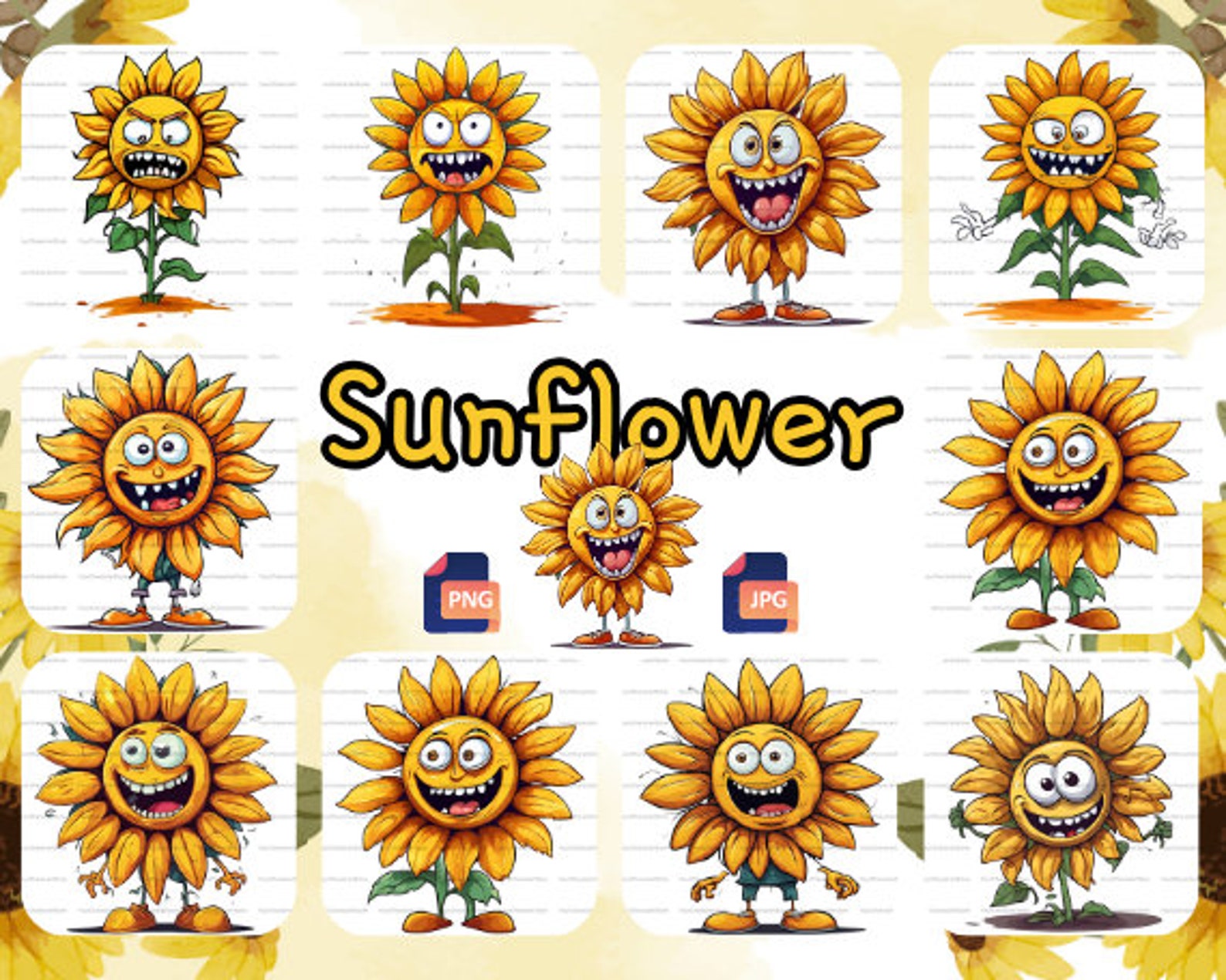 Angry Sunflower Character PNG Jpg | Halloween PNG Jpg | Flower Clipart | Sunflower PNG Jpg ...
