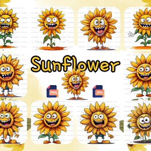 Angry Sunflower Character PNG Jpg Halloween PNG Jpg Flower Clipart ...