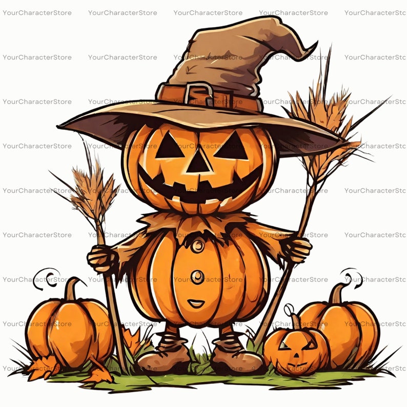 Pumpkin Scarecrow Character PNG Jpg Halloween PNG Jpg Pumpkin Clipart ...