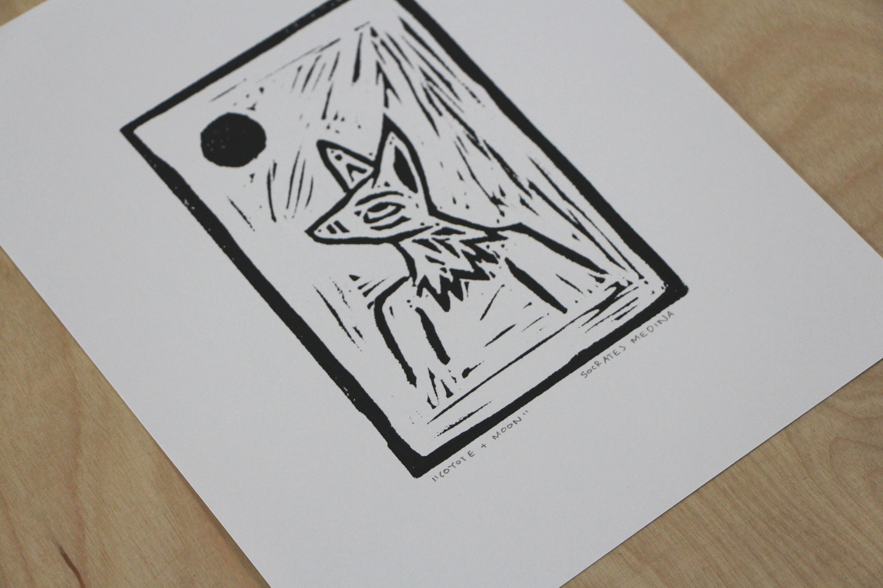 Prints Wood & Linocut Prints Coyote moon phases linocut print Art ...
