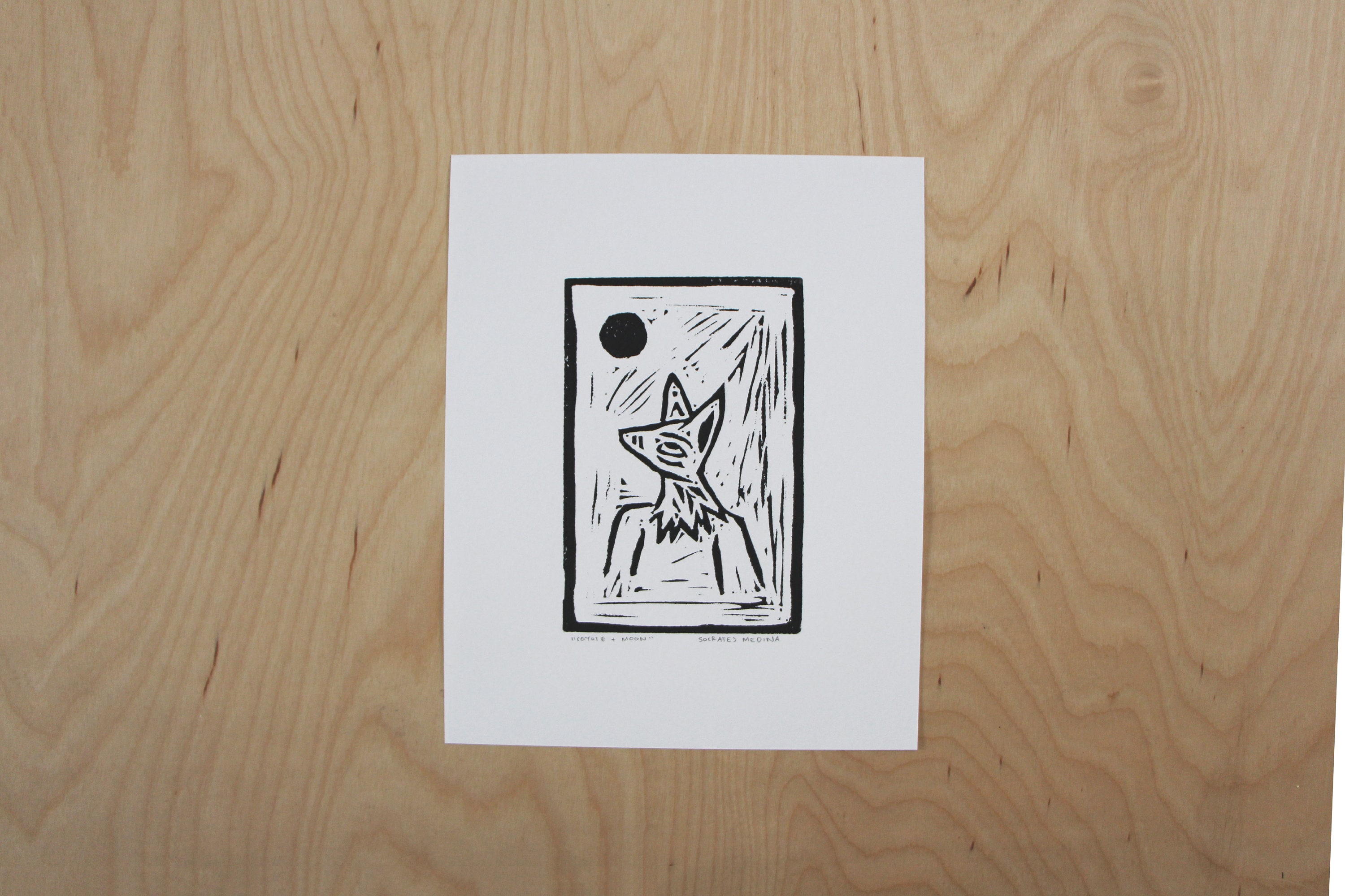 Prints Wood & Linocut Prints Coyote moon phases linocut print Art ...