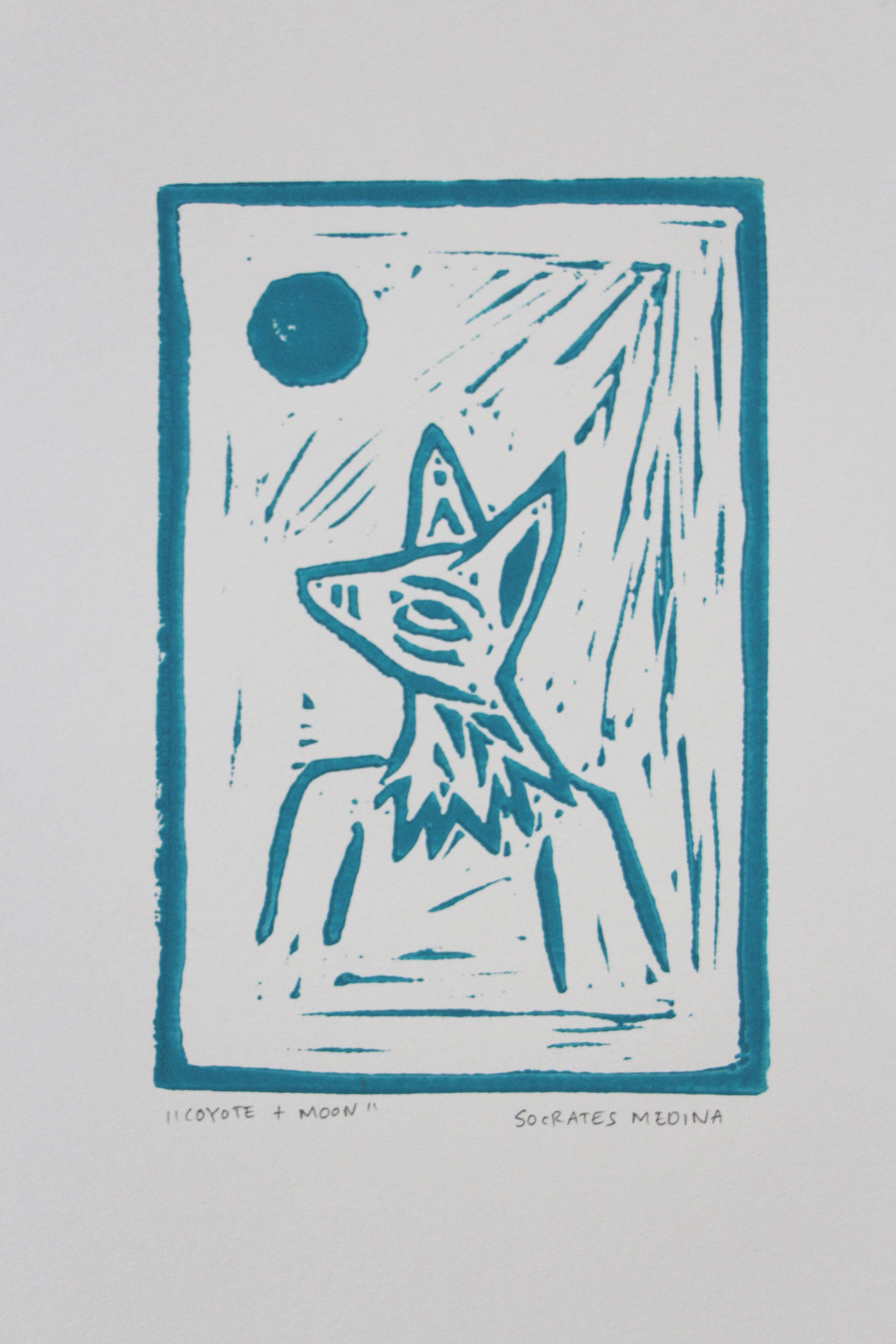Prints Wood & Linocut Prints Coyote moon phases linocut print Art ...