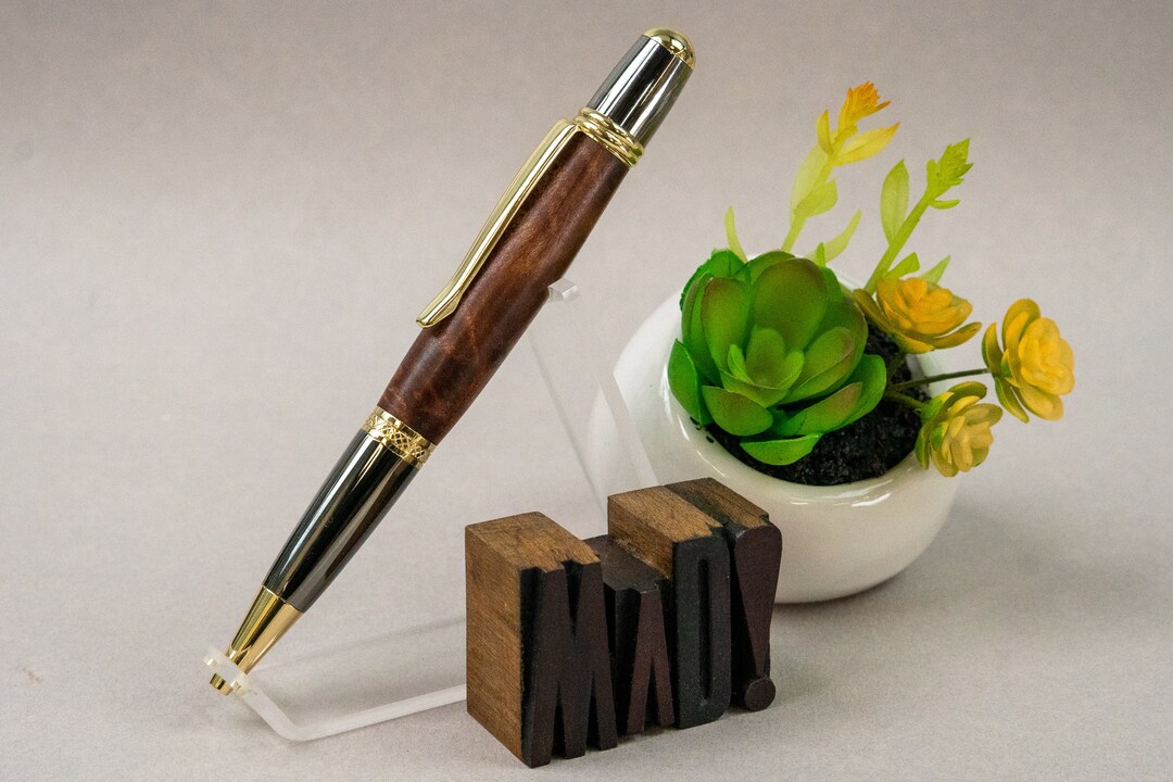 Black Titanium/gold Manhattan Pen With Redwood Burl Handle - Etsy
