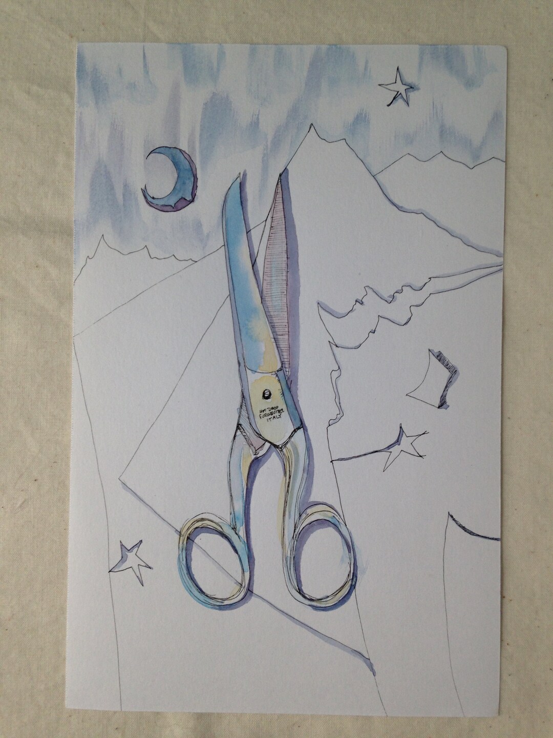Whimsical Scissors Original Pen and Ink Drawing With Watercolor - Etsy