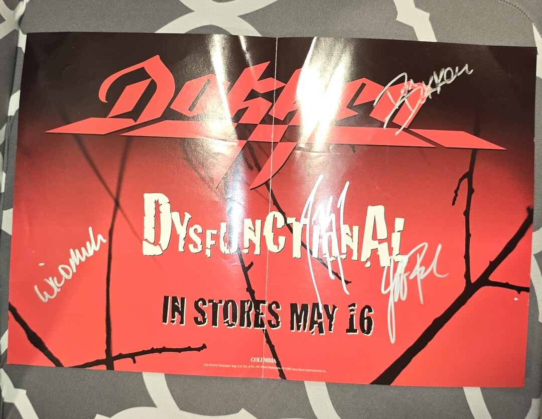 Dokken Signed Insert Poster Dysfunktional, 4 Members, Original Album ...
