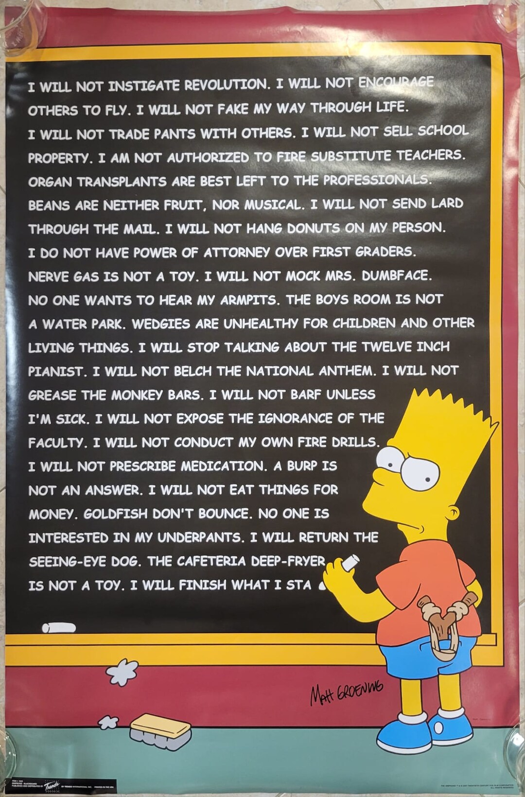 The Simpsons Signed Poster Bart Simpson Blackboard, Matt Groening ...