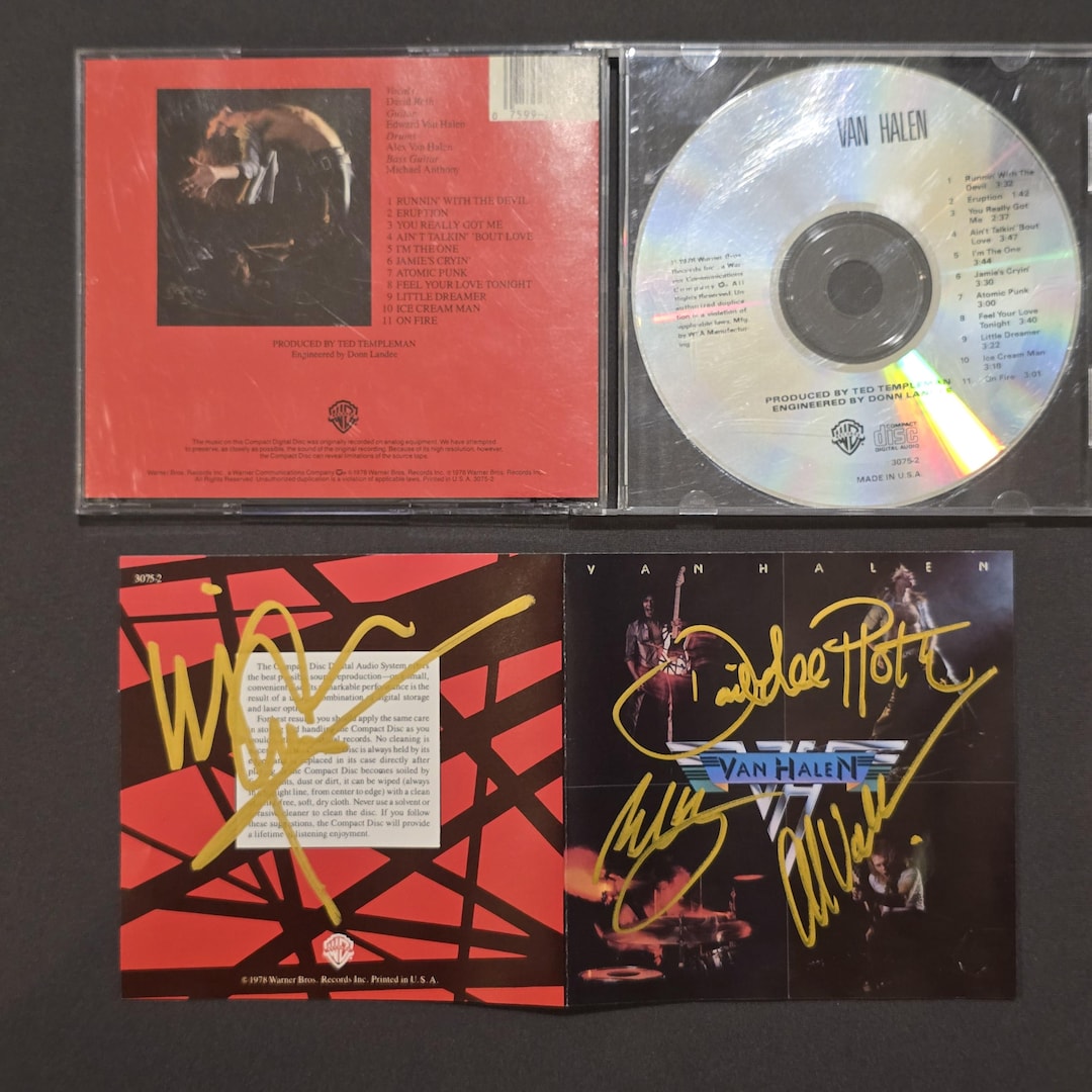 Van Halen Signed Cd Debut, 4 Members, Original, Vintage, Great Gifts ...