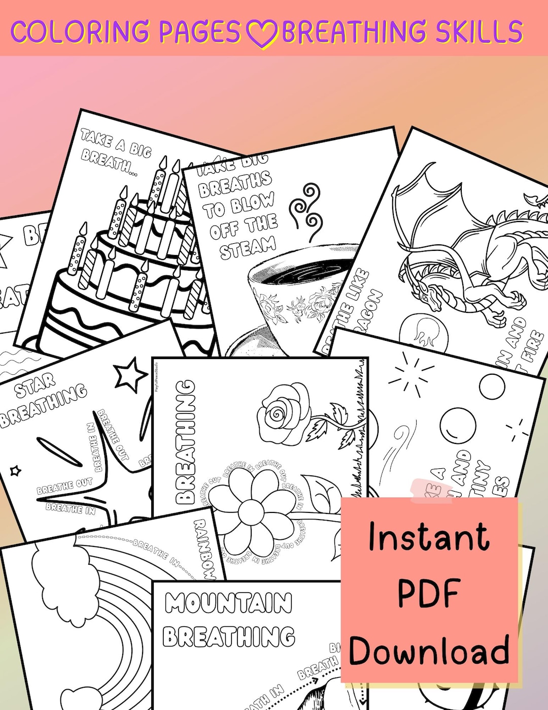 10 Kids Breathing Exercises Coloring Pages Bundle | Calm Down Activity ...