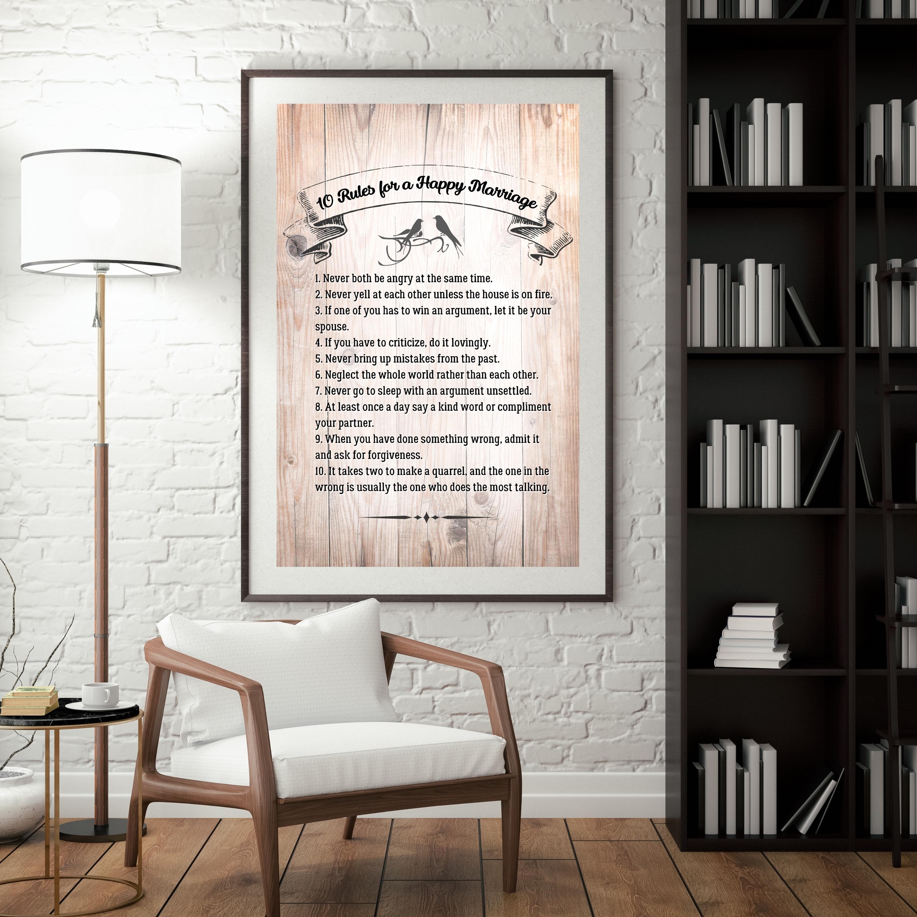 Happy Marriage Rules Sign, Farmhouse Style, Inspirational Quote ...