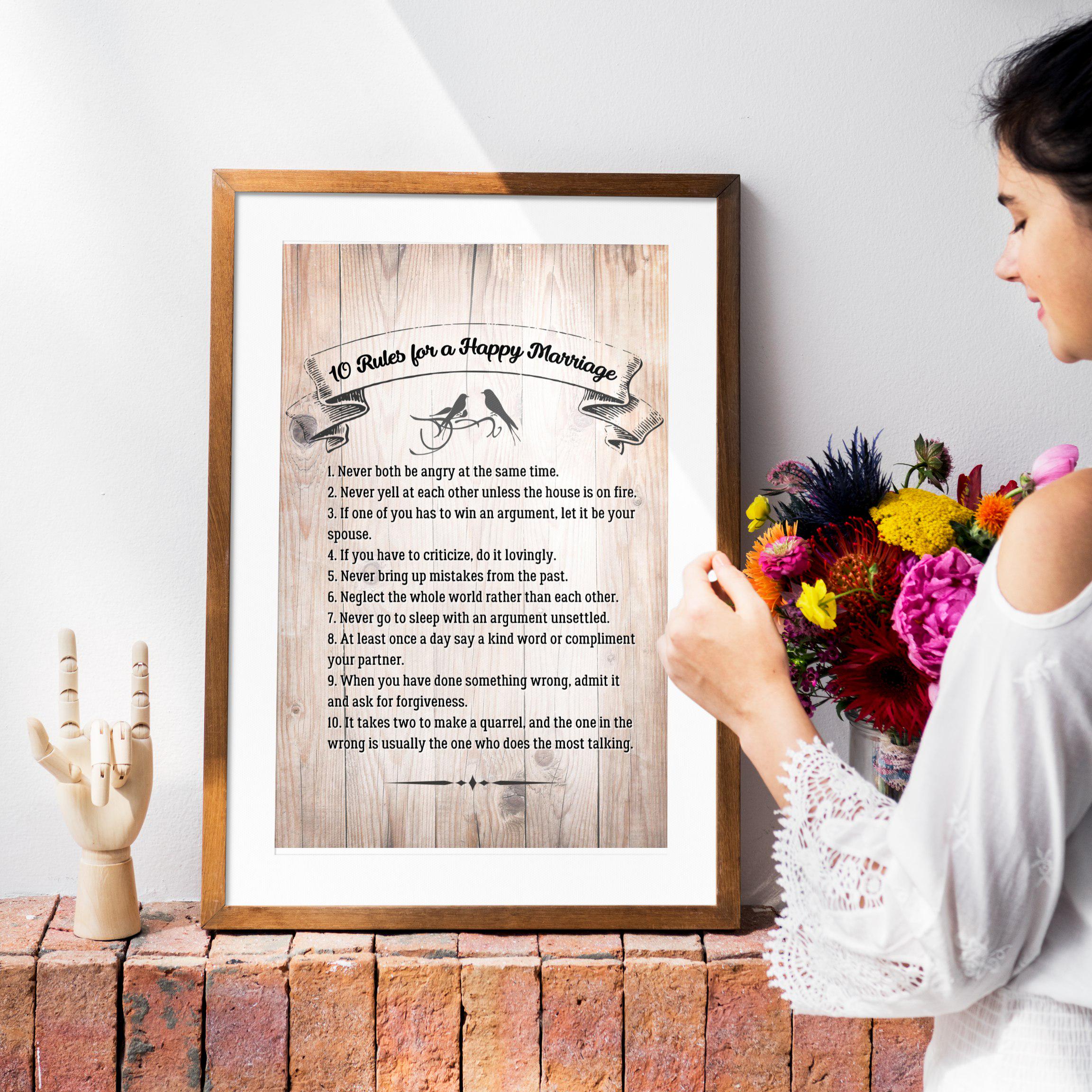 Happy Marriage Rules Sign, Farmhouse Style, Inspirational Quote ...
