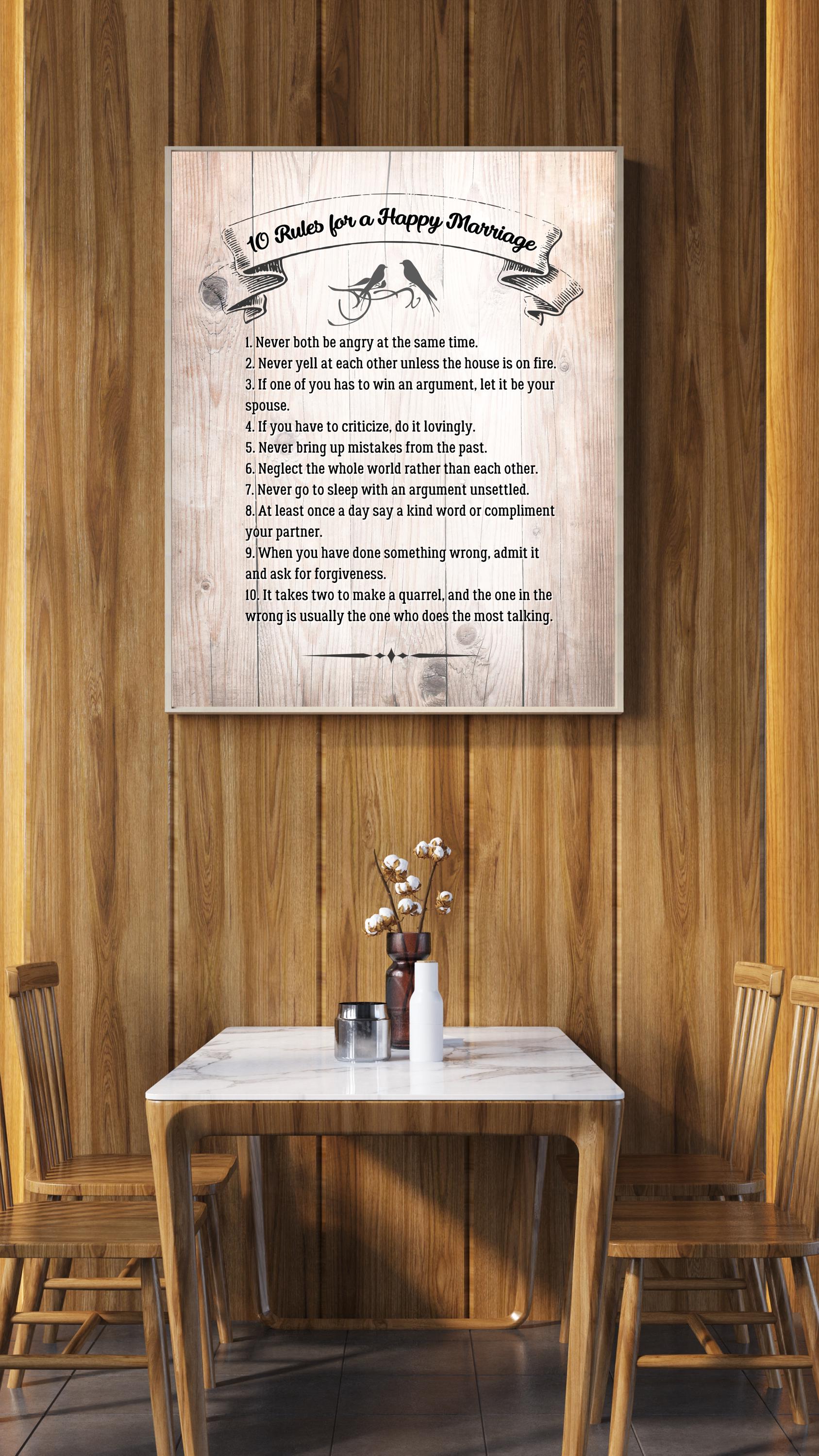 Happy Marriage Rules Sign, Farmhouse Style, Inspirational Quote ...