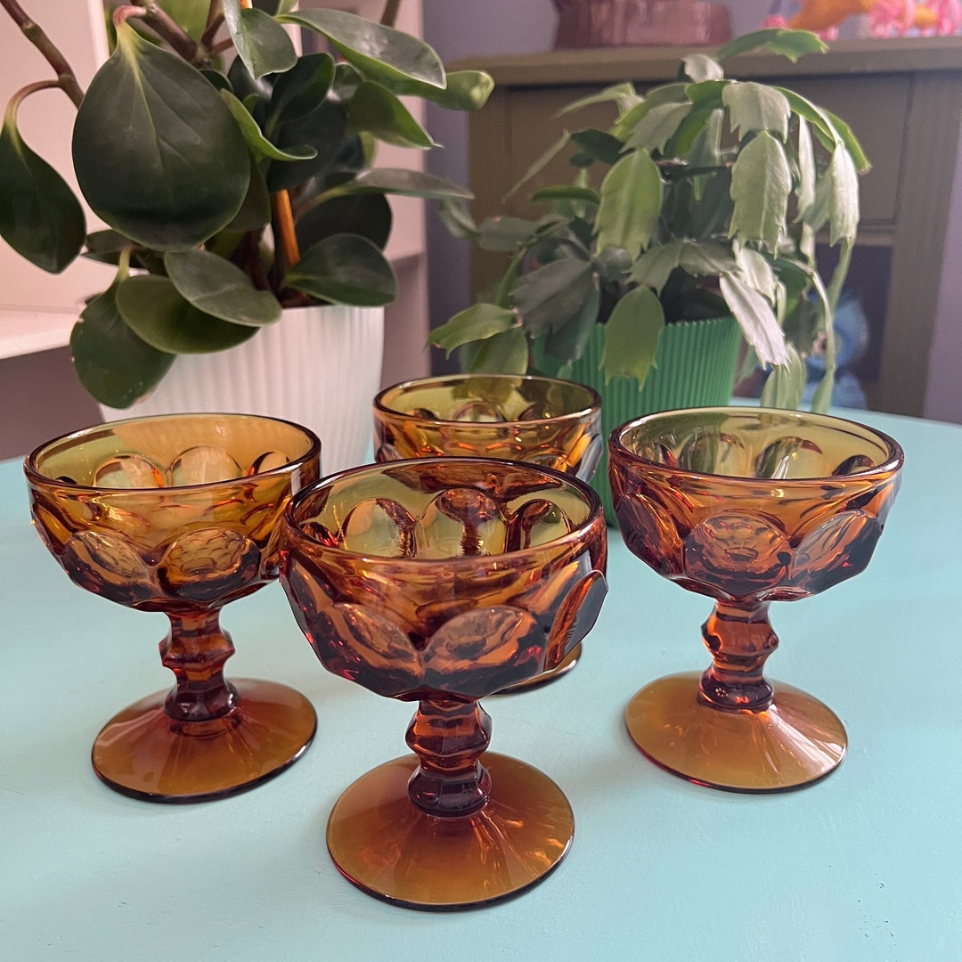 Vintage Amber Glasses - Set of Four - Amber Glassware - Vintage Brown ...