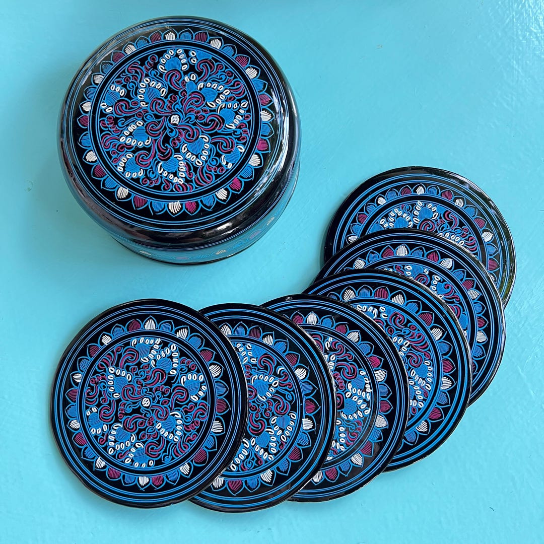 Handmade Burmese Lacquerware Coaster Set Set of 6 Coasters - Etsy