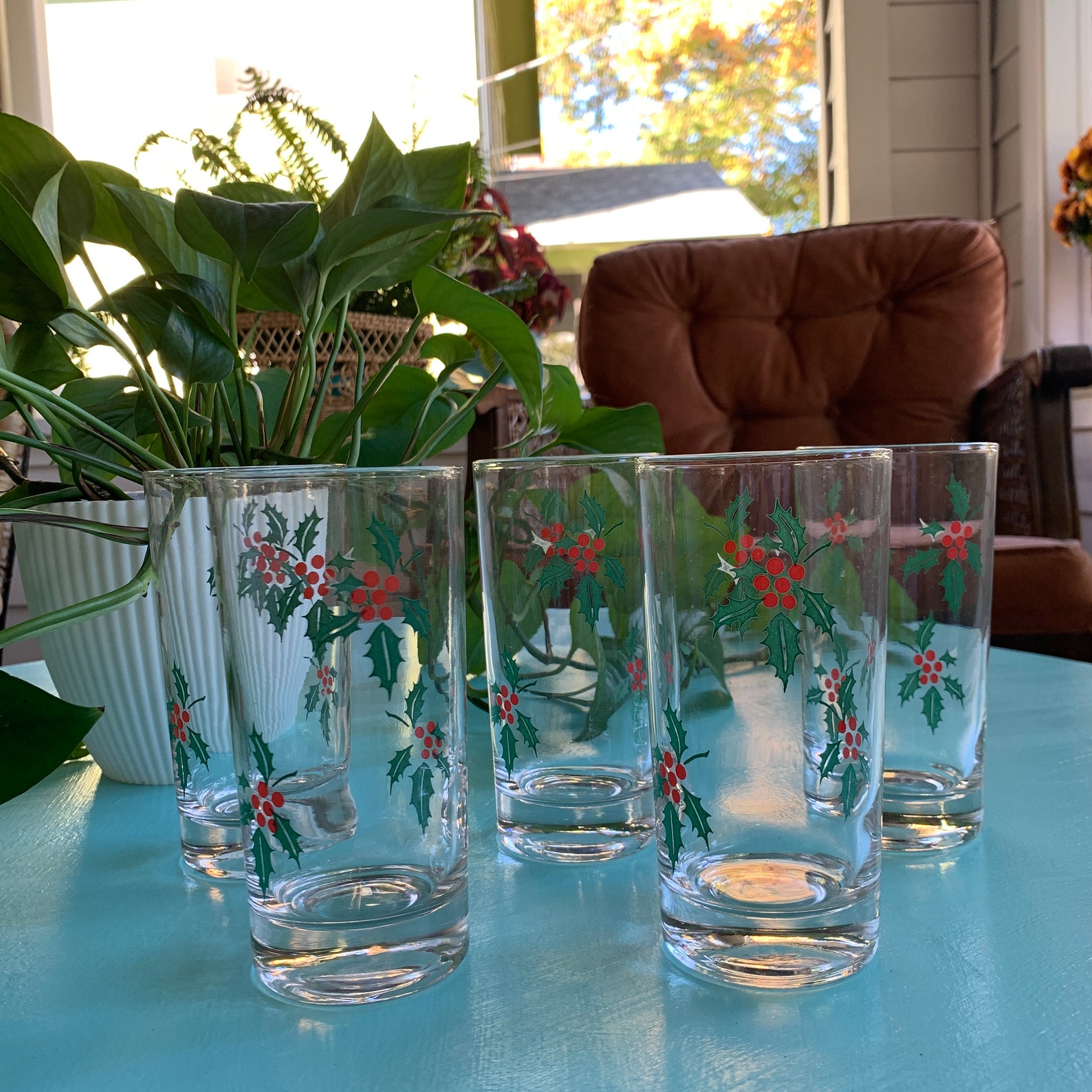 Vintage Drink Glass Holly Vintage Christmas Glasses Set of - Etsy