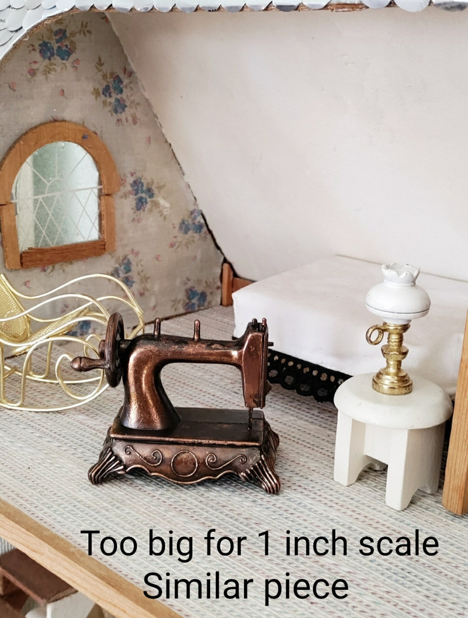 A Coppery Miniature Metal Sewing Machine Was Made in Hong Kong as an ...