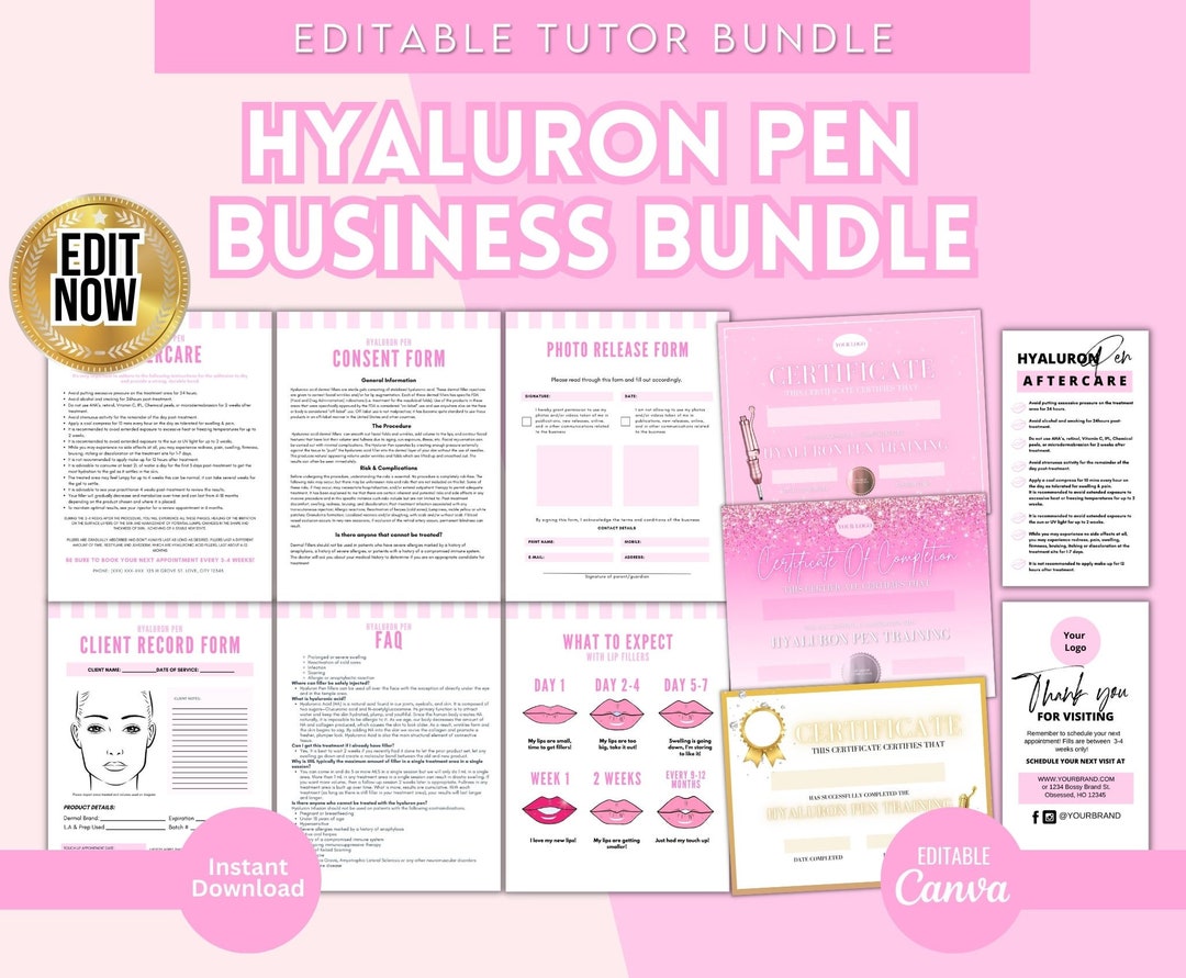 Hyaluron Pen Consent Form, Client Record Form, Client Waiver, Aftercare ...