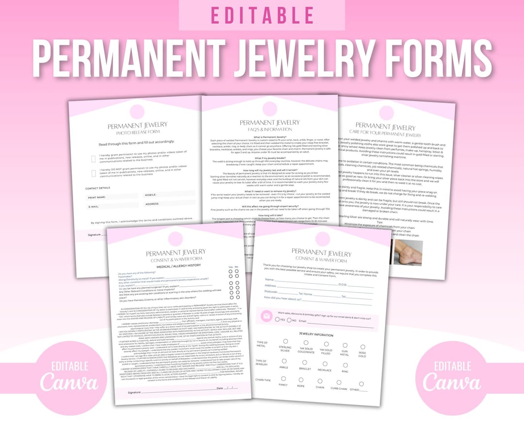 Permanent Jewelry Forms, Jewelry Care, Permanent Jewelry Template ...