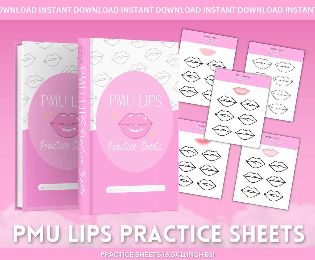 PMU Lips Practice Sheets, Blush Practice, Lip Blush Training, Tattoo Practice, Lip Blushing ...