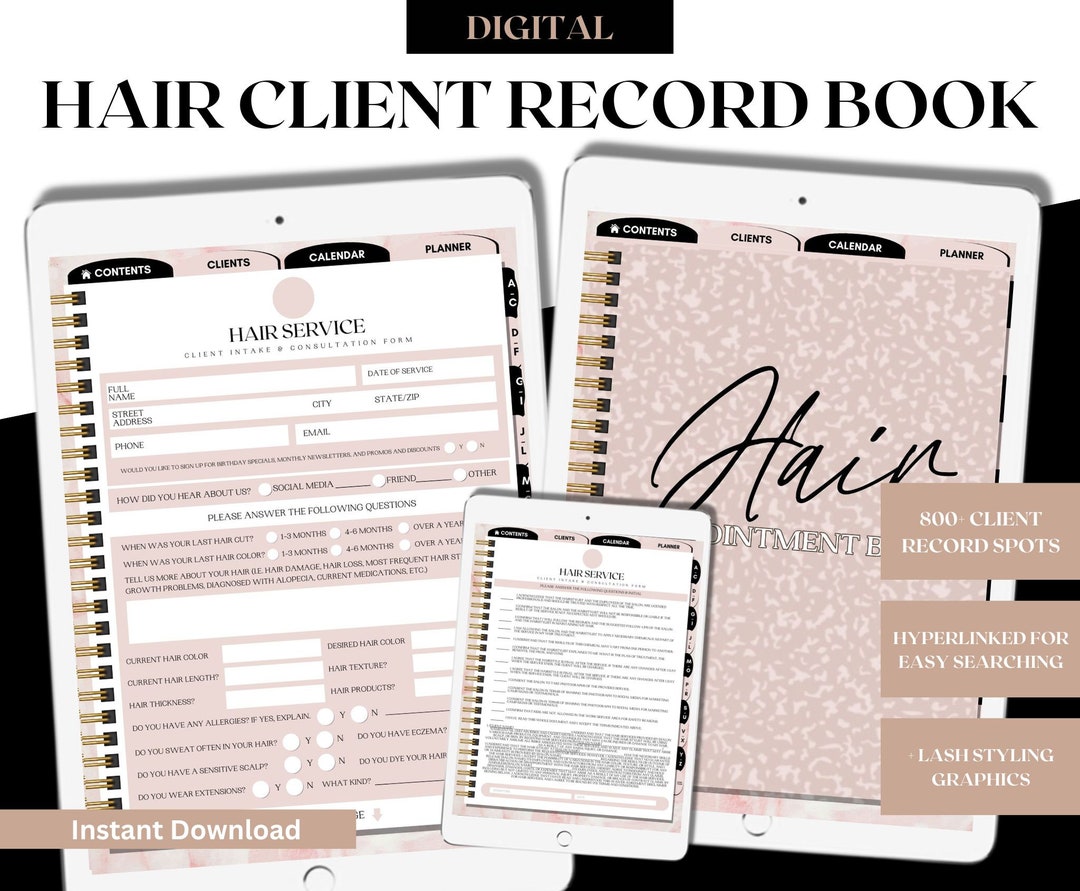 2024 Digital Client Record Book, Client Record Book, Hair Tech Planner ...