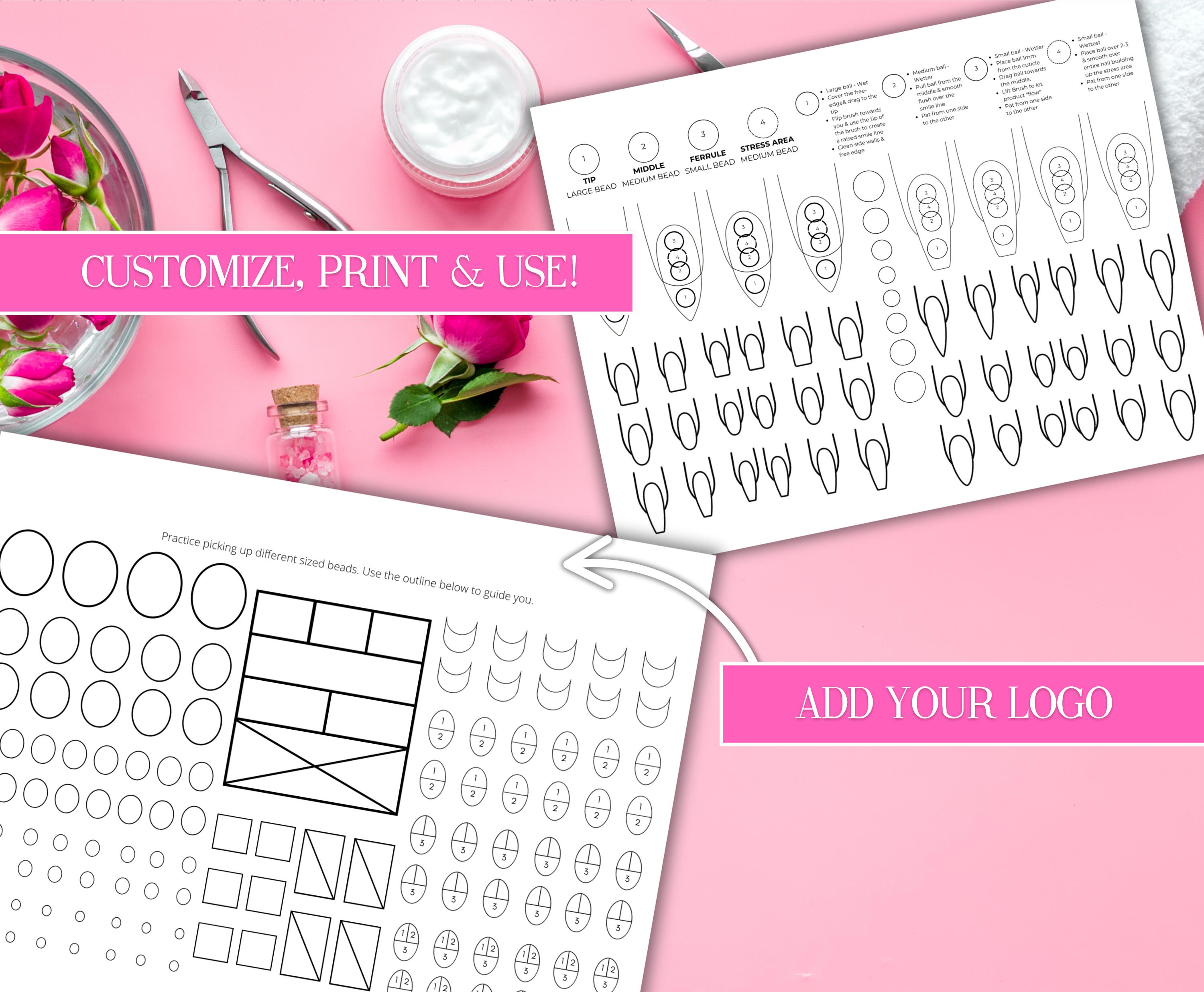 Acrylic Nail Practice Sheet, Bead Practice, Acrylic Practice, Acrylic ...