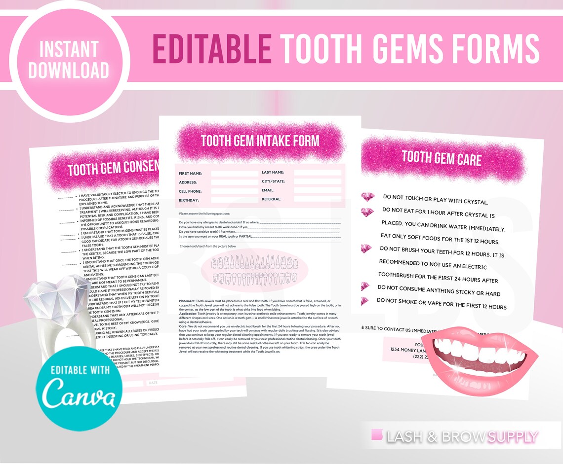 Tooth Gems Forms, Teeth Gems, Editable Intake Form, Intake, Teeth ...