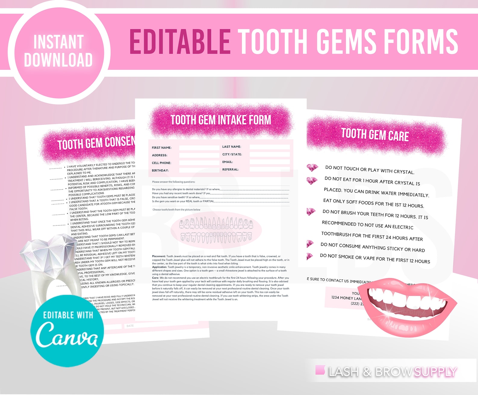 Tooth Gems Forms, Teeth Gems, Editable Intake Form, Intake, Teeth ...