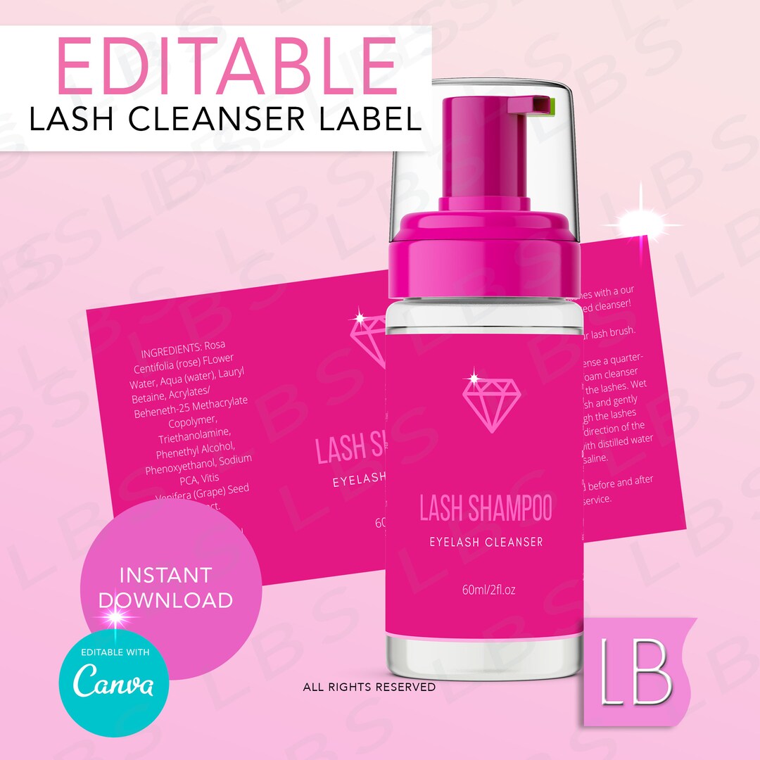 DIY Editable Eyelash Eyelash Cleanser Foam Bottle Label, Lash Bath ...