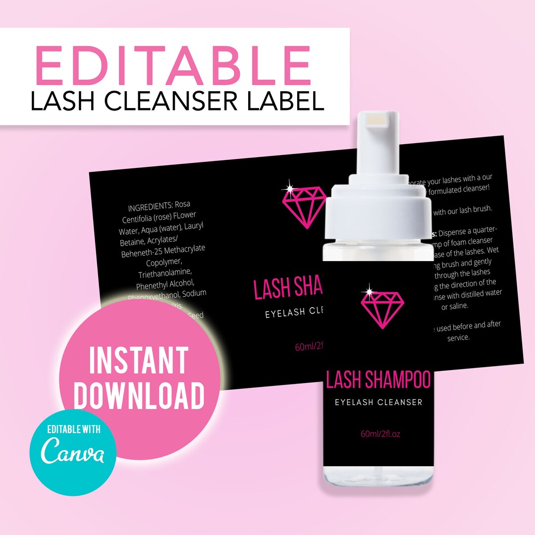 DIY Editable Eyelash Eyelash Cleanser Foam Bottle Label, Lash Bath ...
