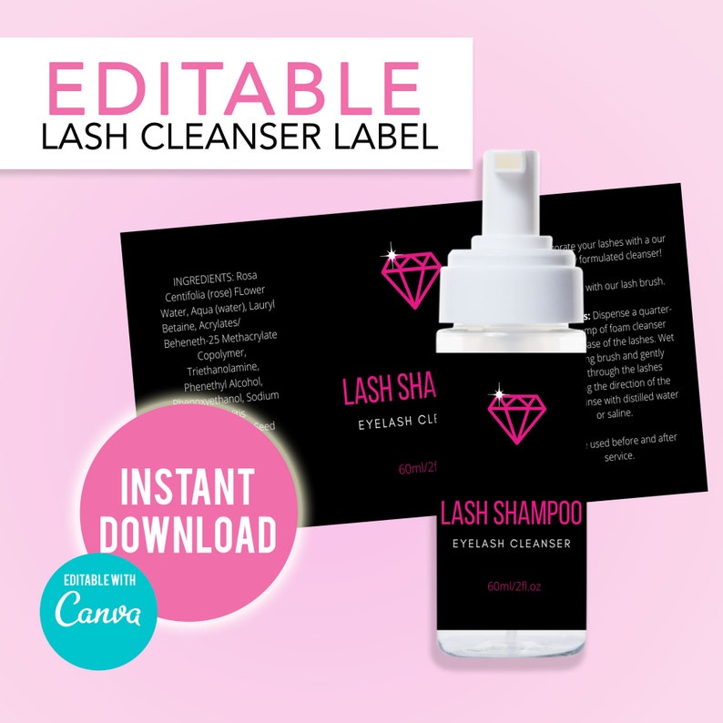 DIY Editable Eyelash Eyelash Cleanser Foam Bottle Label, Lash Bath ...