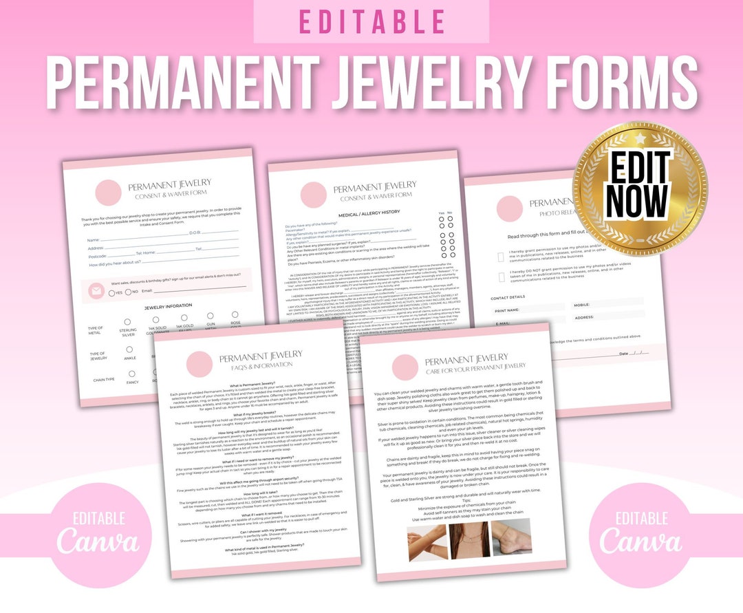 Permanent Jewelry Forms, Jewelry Care, Permanent Jewelry Template ...