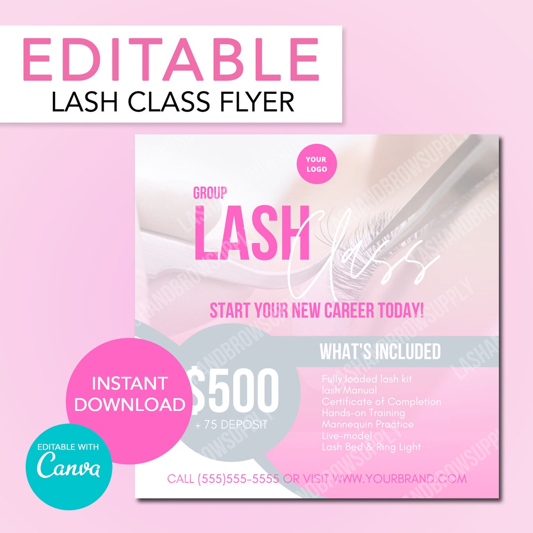 DIY Editable Eyelash Extension Class Flyer, Eyelash Tech, Lash Artist ...