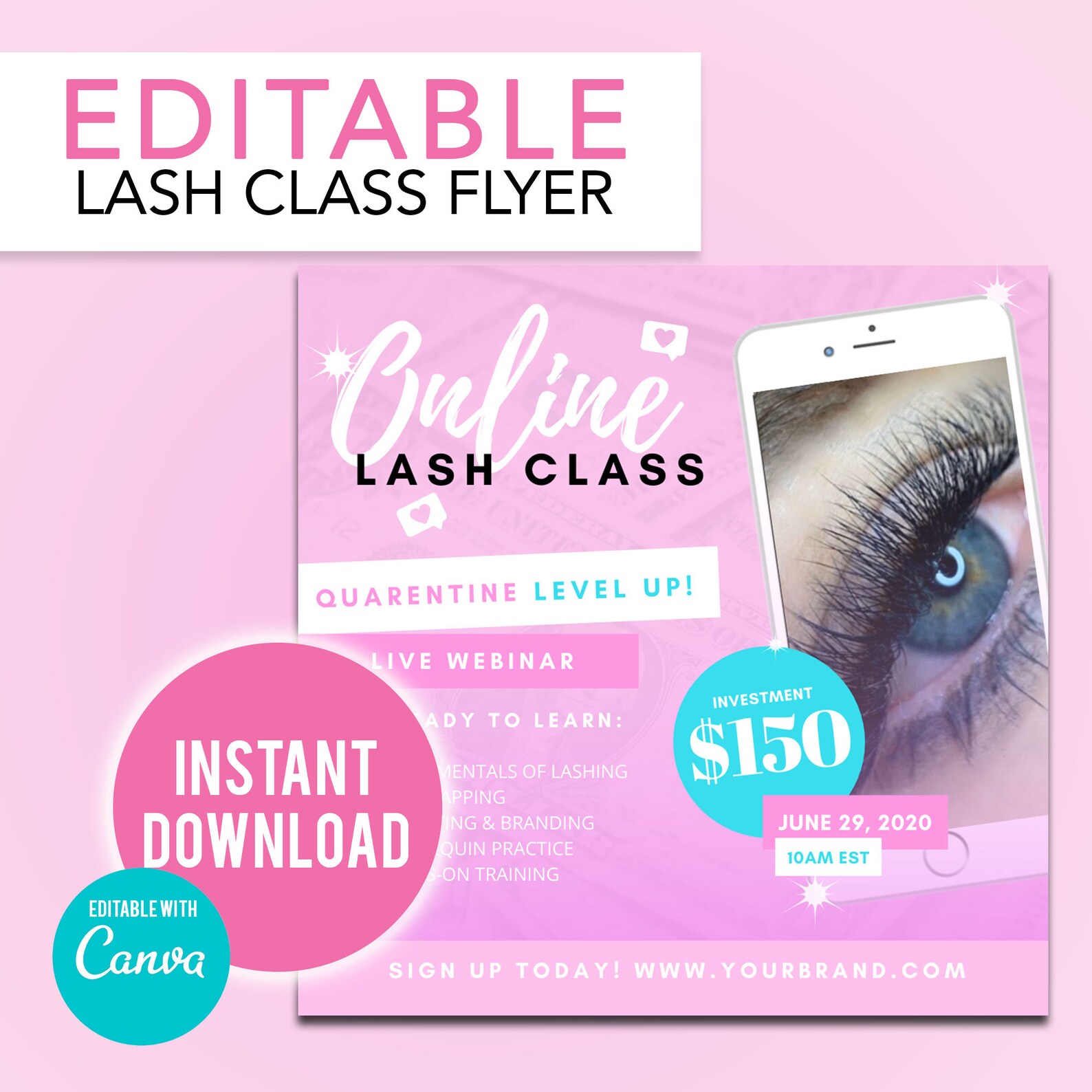 DIY Editable Eyelash Extension Class Flyer, Instant Download, Eyelash ...