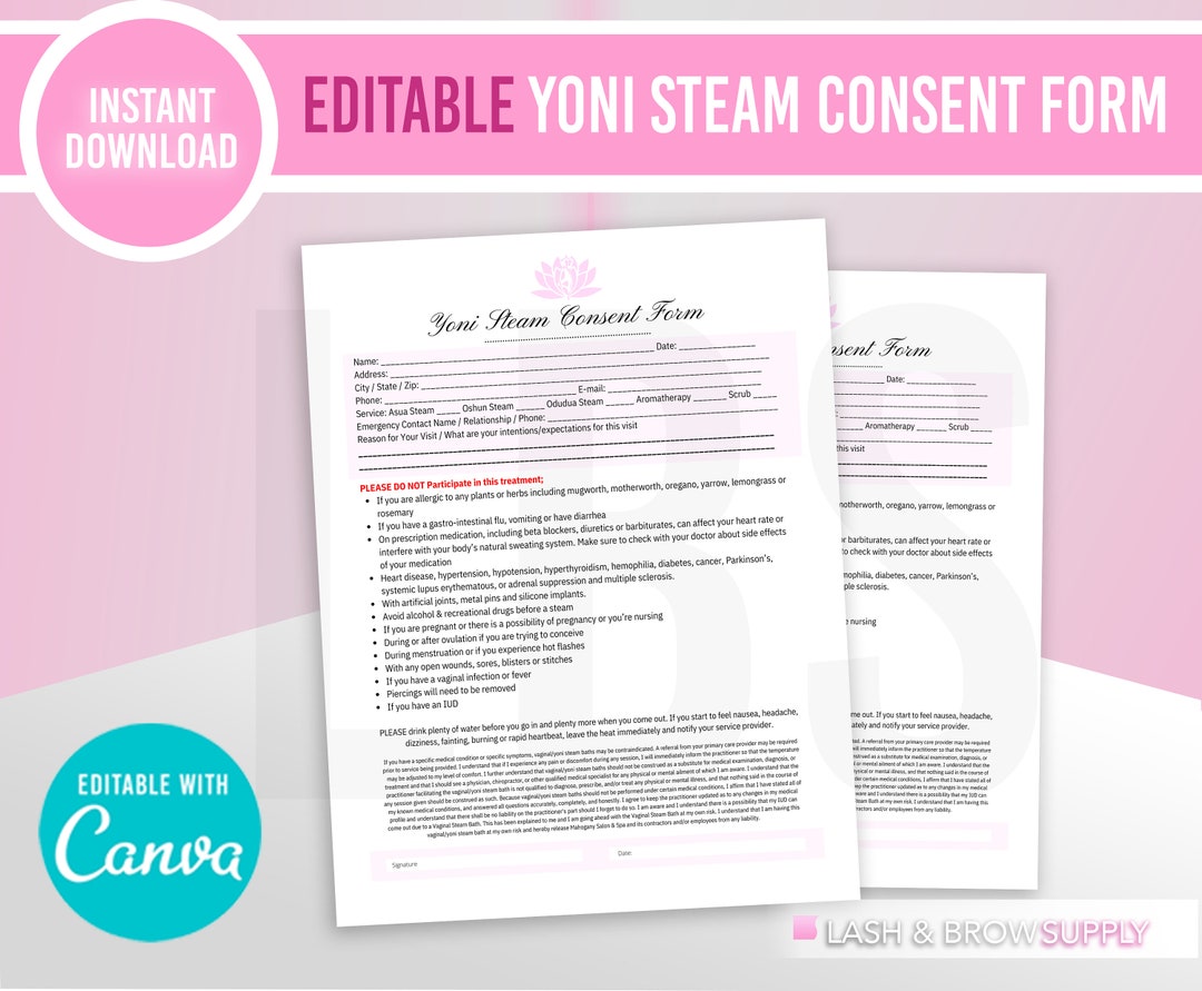 Yoni Steam Consent Form, Yoni Steam Treatment Consent Form, Vajacial Consultation Form, Vajacial ...