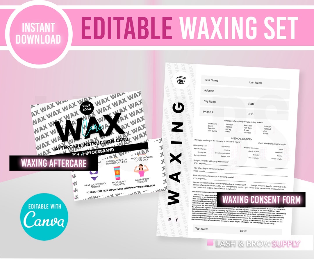 Wax Aftercare Card, Wax Forms, Editable Wax Forms, Esthetician Forms ...
