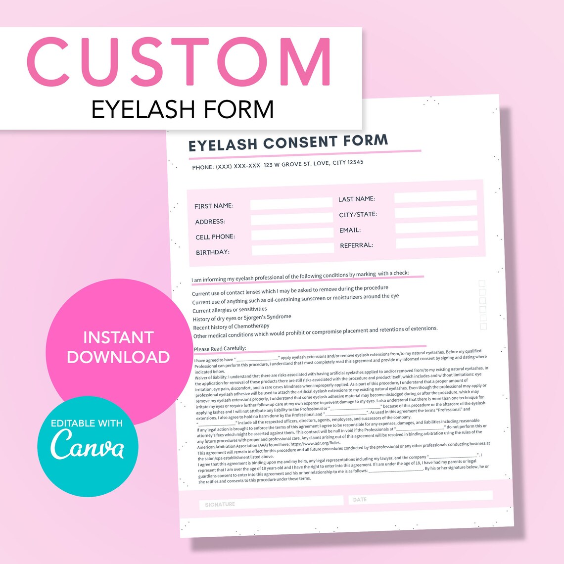 DIY Customizable Client Waiver and Consent Form for Eyelash Extension ...