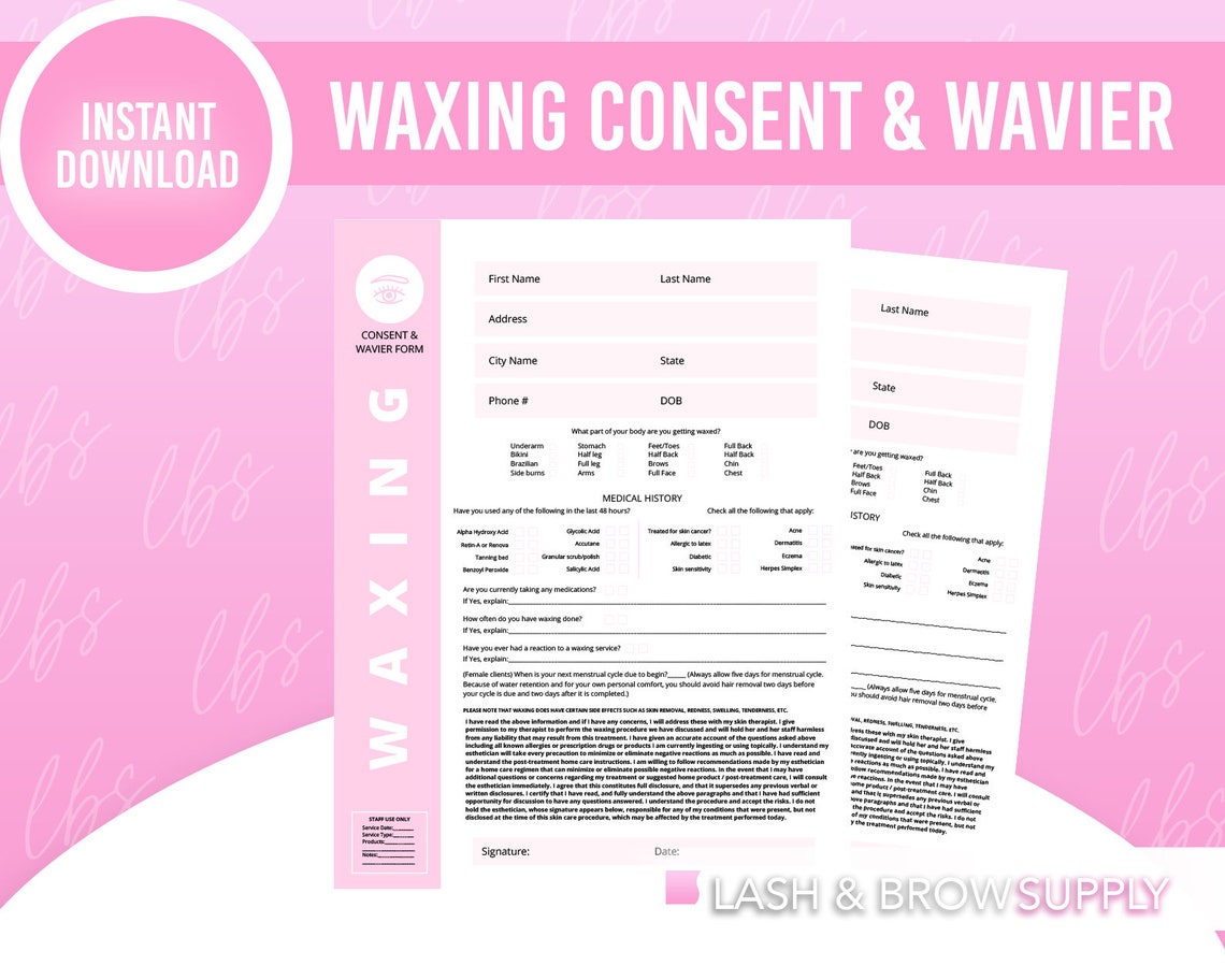 Wax Forms, Waxing Forms, Esthetician Forms, Waivers, Consent Forms ...